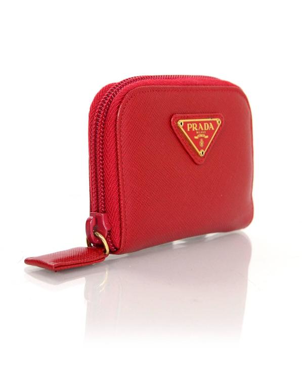 Prada Red Saffiano Leather Zip Around Coin Purse Card Holder For Sale ...
