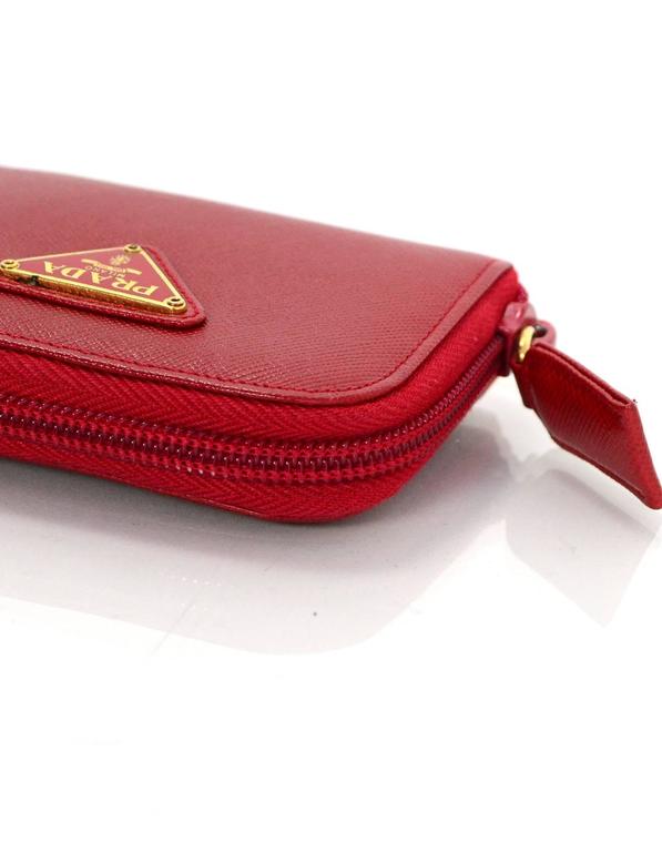 Prada Red Saffiano Leather Zip Around Coin Purse Card Holder For Sale ...