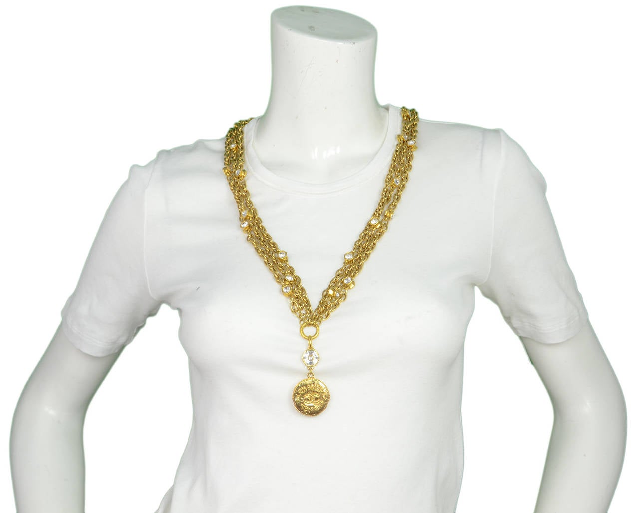 Chanel Vintage 70's-80's Gold Chain Multi-Strand Necklace w/CC Pendant ...