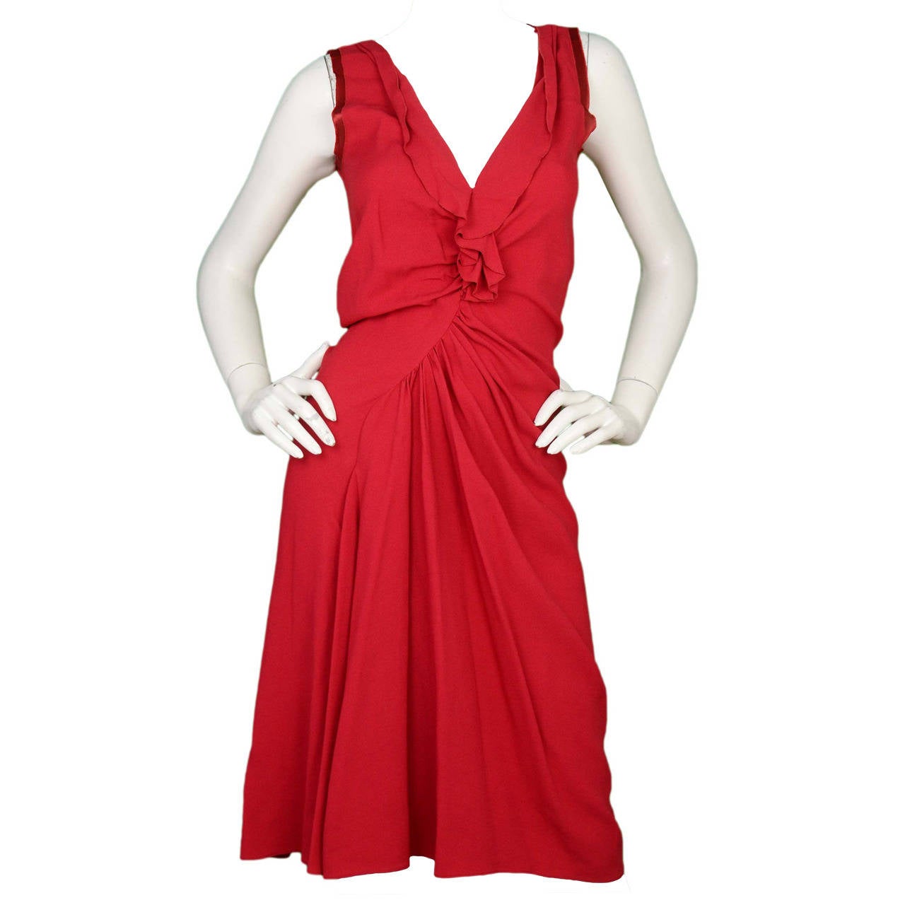 PRADA Red Sleeveless Ruched Dress sz 42 at 1stdibs