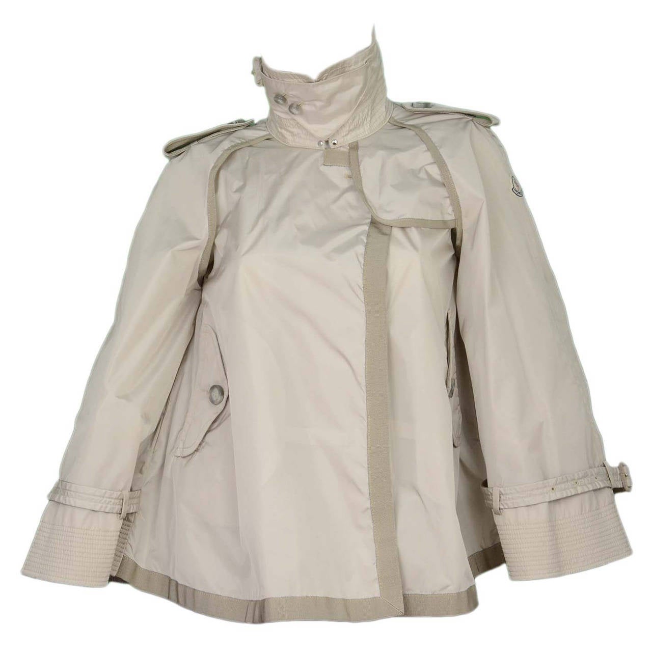 Moncler Beige Nylon Lightweight Capelet Jacket sz 0 For Sale at 1stDibs