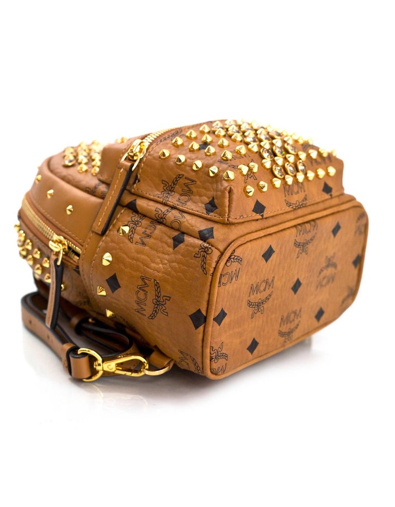 MCM Tan Monogram and Crystal Studded Mini Stark Backpack For Sale at ...