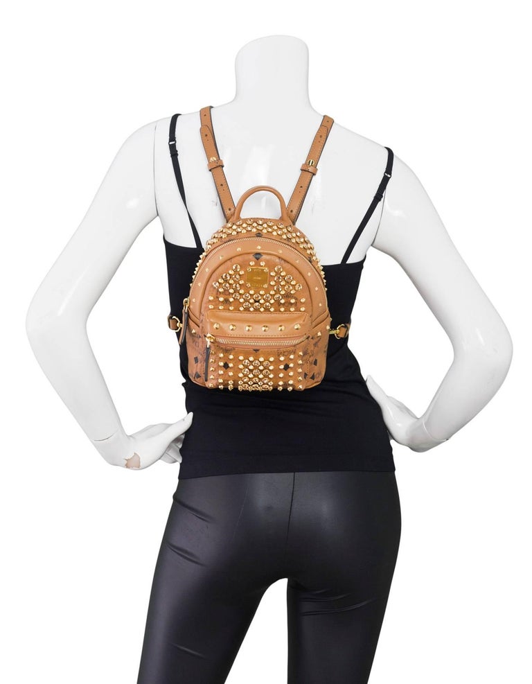 MCM Tan Monogram and Crystal Studded Mini Stark Backpack For Sale at ...
