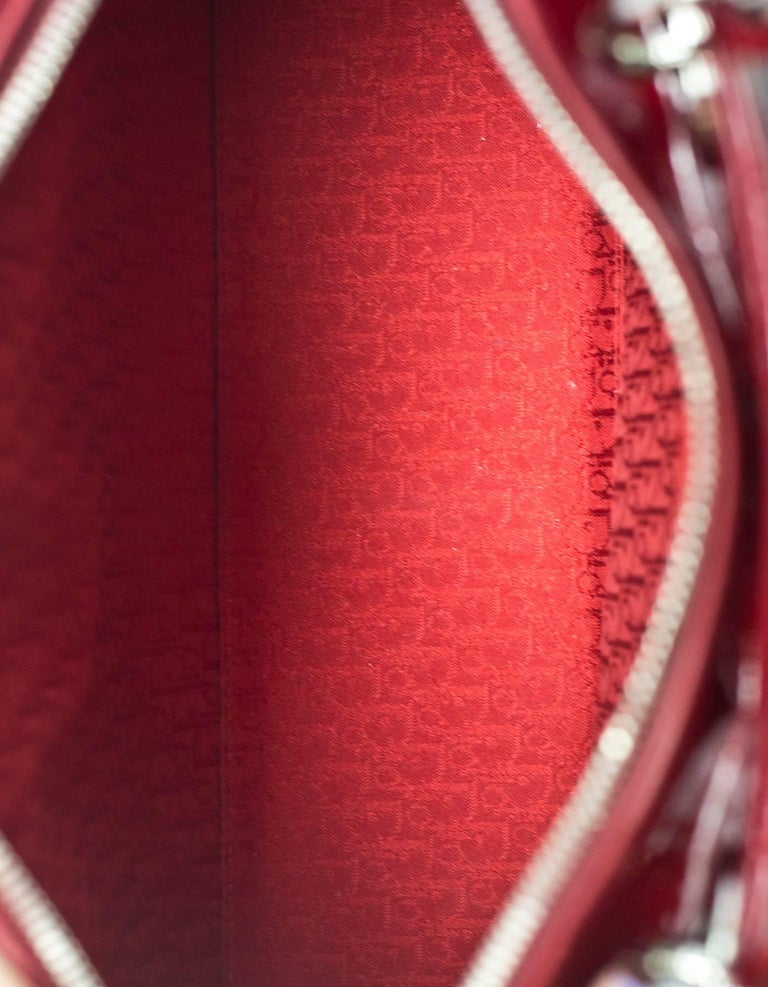 Christian Dior Red Patent Leather Cannage Quilted Large Lady Dior Bag w ...
