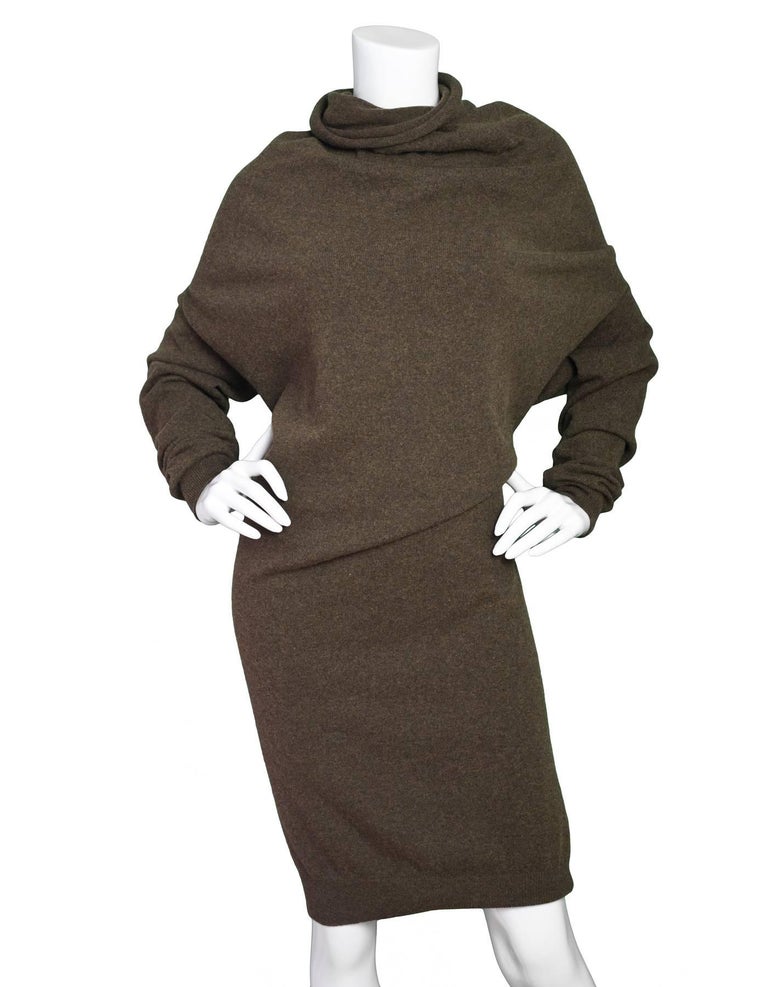 Lanvin Brown Cashmere Draped Over Shoulder Sweater Dress sz XL rt ...