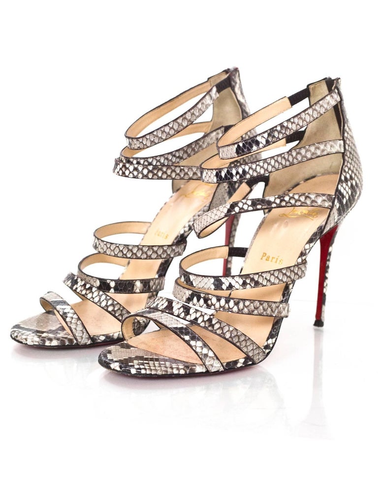 Christian Louboutin Black/White Python Strappy Sandals Sz 41.5 with DB ...