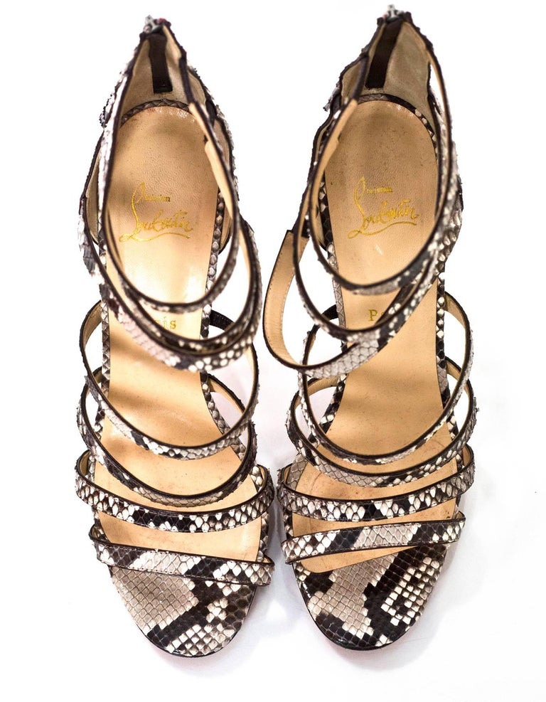 Christian Louboutin Black/White Python Strappy Sandals Sz 41.5 with DB ...