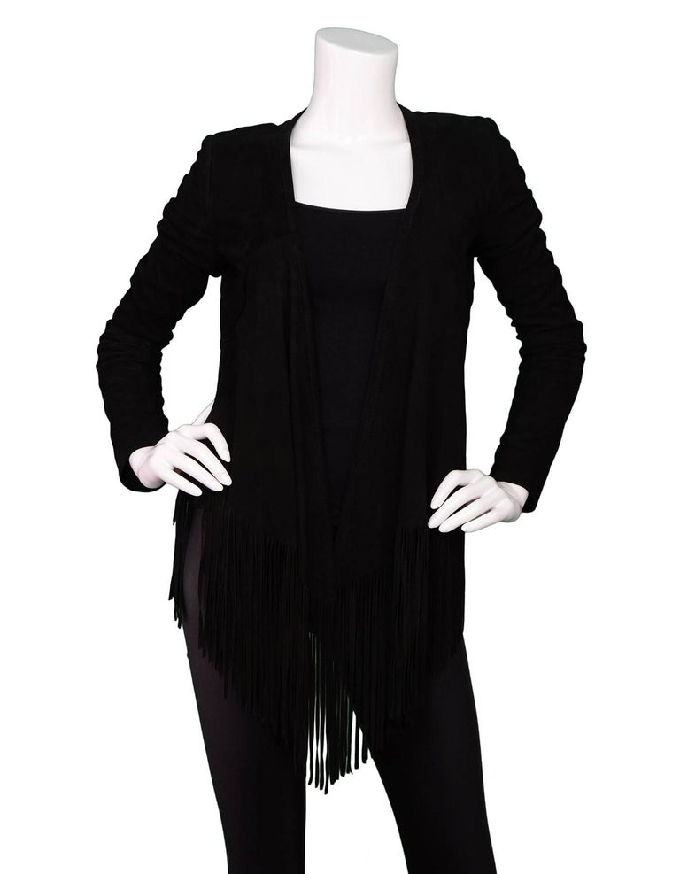 Haute Hippie Black Suede Fringe Jacket Sz XS/S For Sale at 1stDibs
