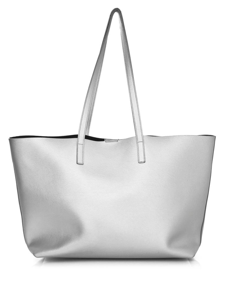 Saint Laurent Silver Leather Large Shopping Tote Bag w/ Insert For Sale ...