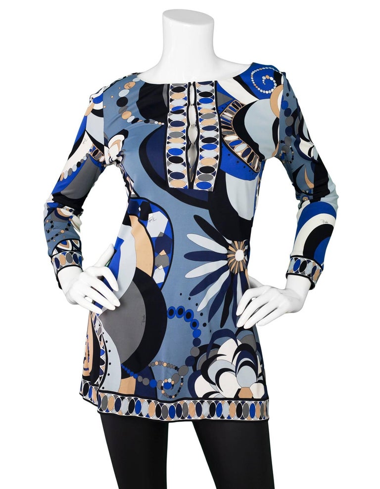 Emilio Pucci Blue, Black and Brown Longsleeve Tunic Sz 10 For Sale at ...