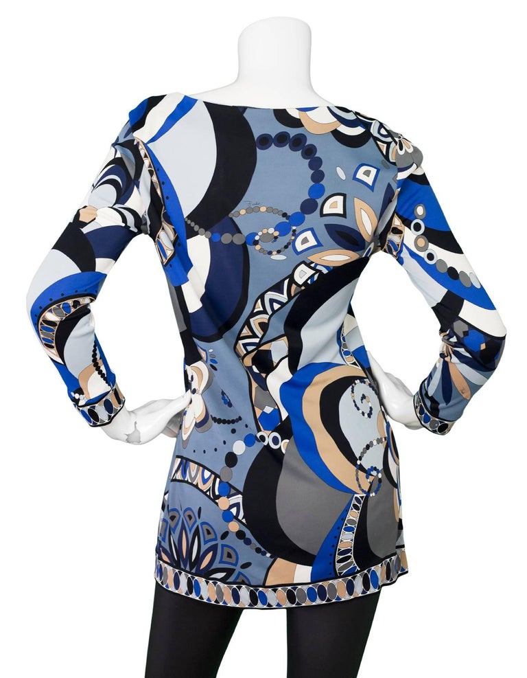 Emilio Pucci Blue, Black and Brown Longsleeve Tunic Sz 10 For Sale at ...