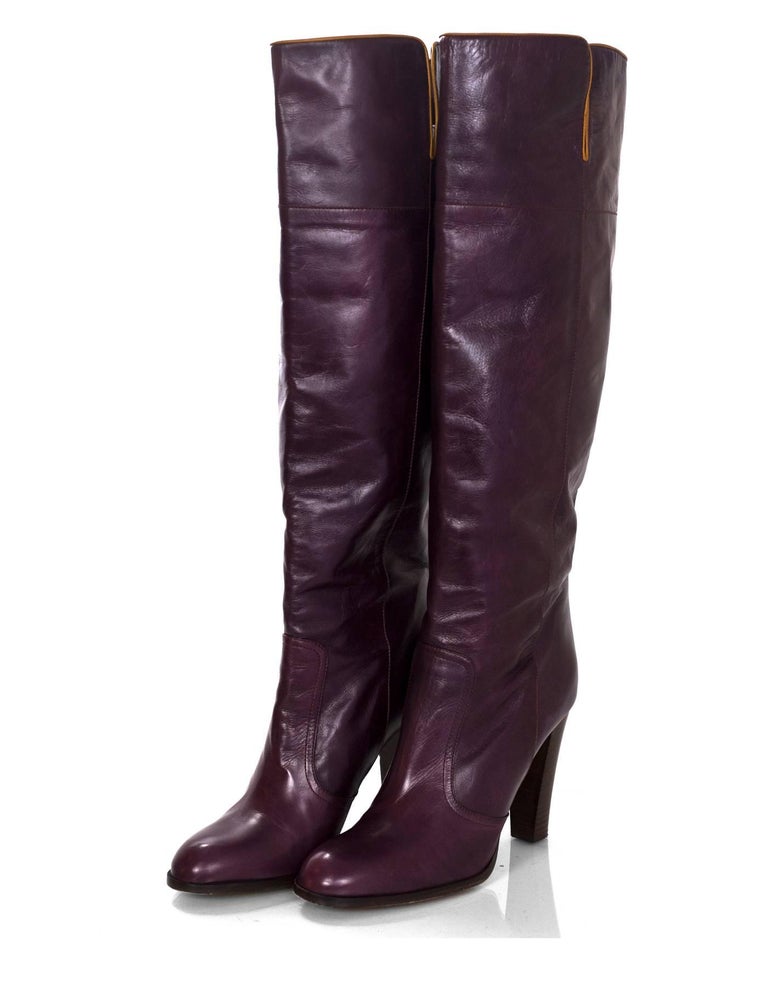 Chloe Plum Leather Knee High Boots Sz 40 For Sale At 1stdibs Plum Knee High Boots