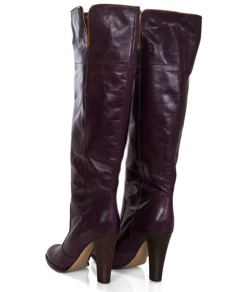 Chloe Plum Leather Knee High Boots Sz 40 For Sale At 1stdibs Plum Knee High Boots