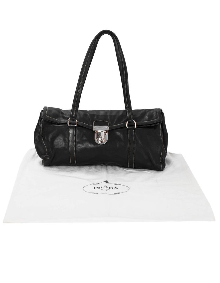 Prada Black Leather Push Lock Shoulder Bag For Sale at 1stDibs