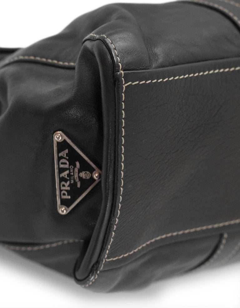 Prada Black Leather Push Lock Shoulder Bag For Sale at 1stDibs