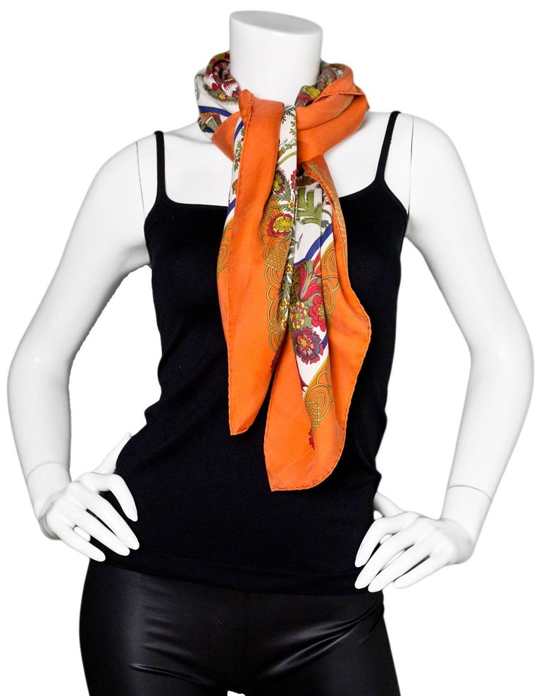 Hermes Vintage Burnt Orange D'ecoupages Silk 90cm Scarf For Sale at ...