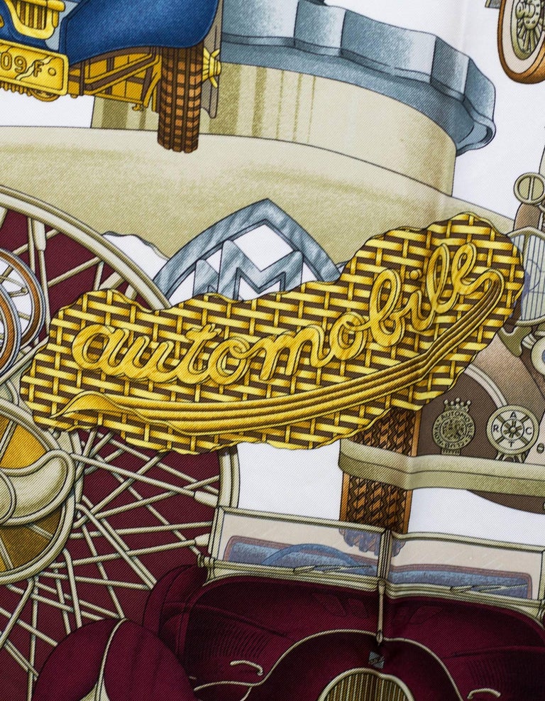 Hermes Vintage Brown Automobile Car Print Silk 90cm Scarf at 1stDibs