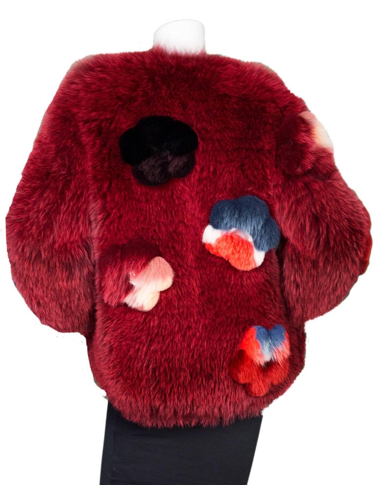 Fendi Ruby Red Fox Fur and Flower Applique Jacket Size IT40, 2016 at ...