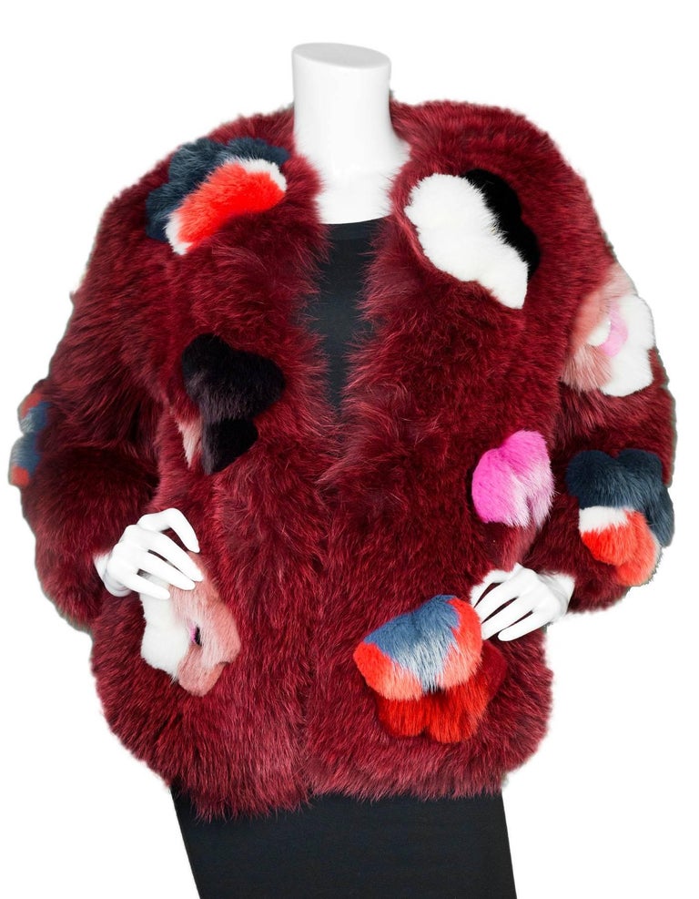 Fendi Ruby Red Fox Fur and Flower Applique Jacket Size IT40, 2016 at ...