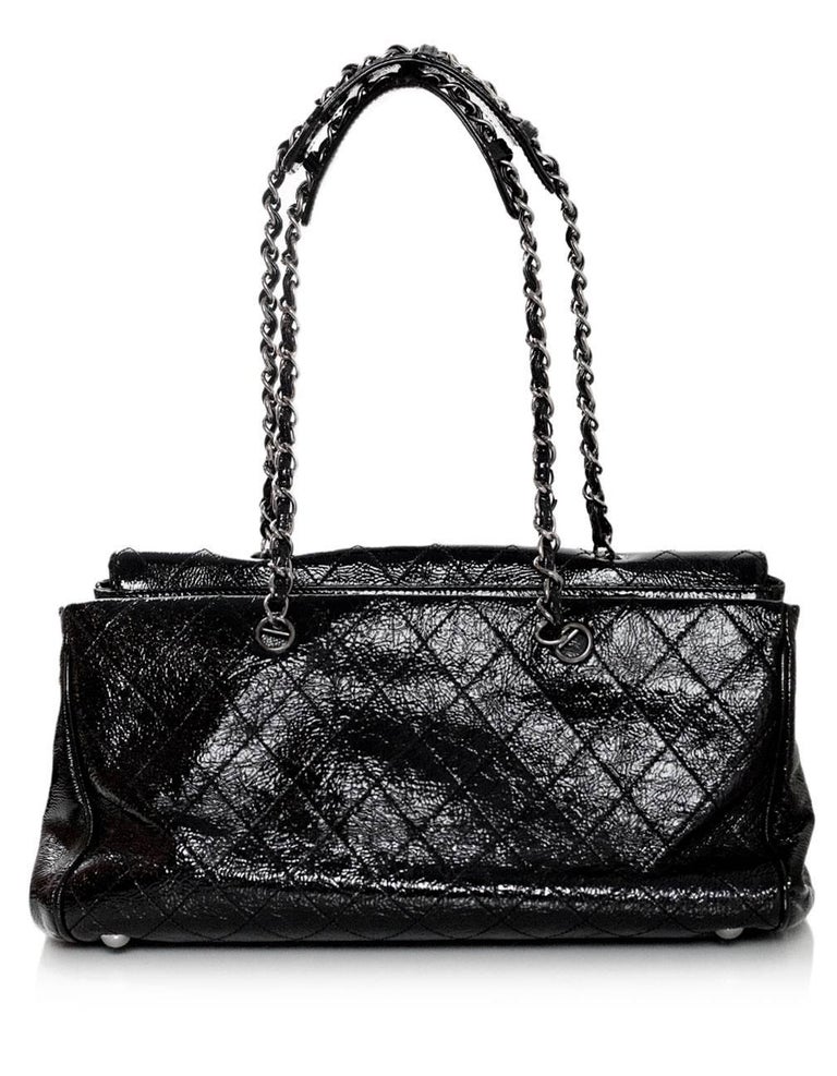 Chanel Black Crackled Patent Leather Ritz Quilted Flap Bag For Sale at ...
