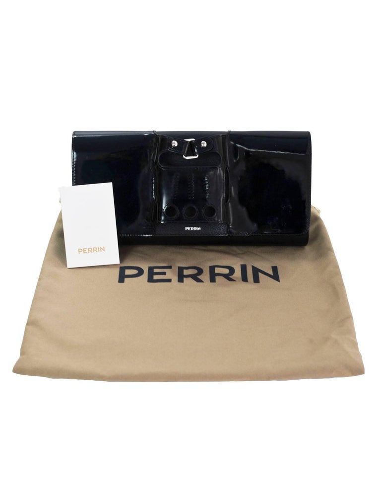 Perrin Black Patent and Calf Leather Le Cabriolet Glove Clutch Bag at ...