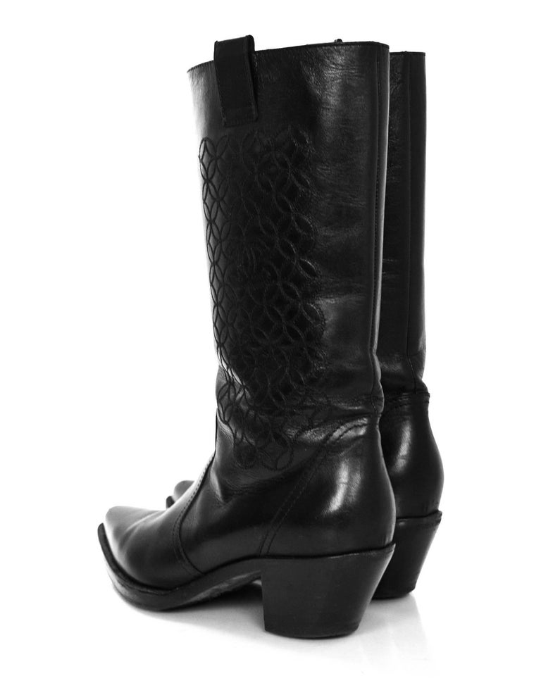 Chanel Black Leather Cowboy Boots Sz 38 For Sale at 1stDibs | chanel ...
