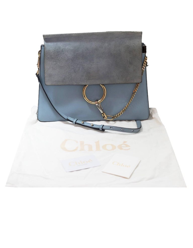 Chloe Blue Leather and Suede Medium Faye Shoulder Bag For Sale at ...