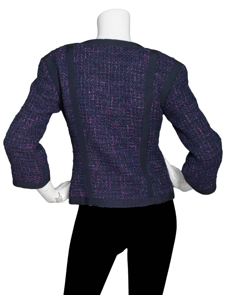 Chanel Navy and Pink Tweed Jacket with Grossgrain Trim Sz FR36 For Sale ...