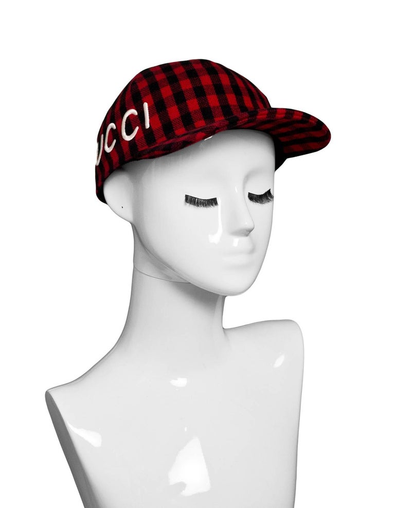 Gucci Black and Red Gingham Flannel Loved Baseball Cap sz M/58 For Sale ...
