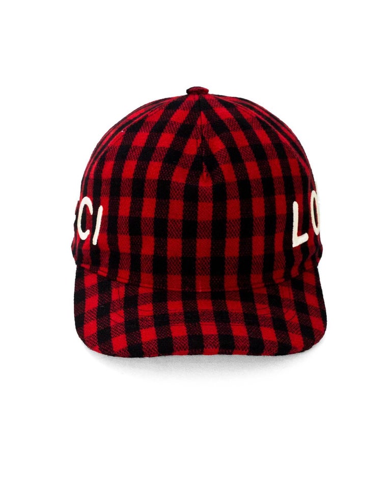 Gucci Black and Red Gingham Flannel Loved Baseball Cap sz M/58 For Sale ...