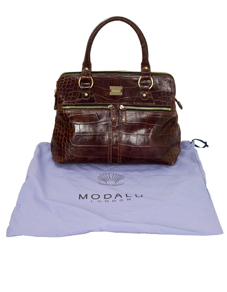 Modalu Burgundy Embossed Croc Handle Bag with DB For Sale at 1stDibs ...