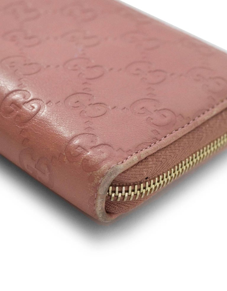 Gucci Pink Embossed Monogram Leather Zip Around Wristlet Wallet For ...