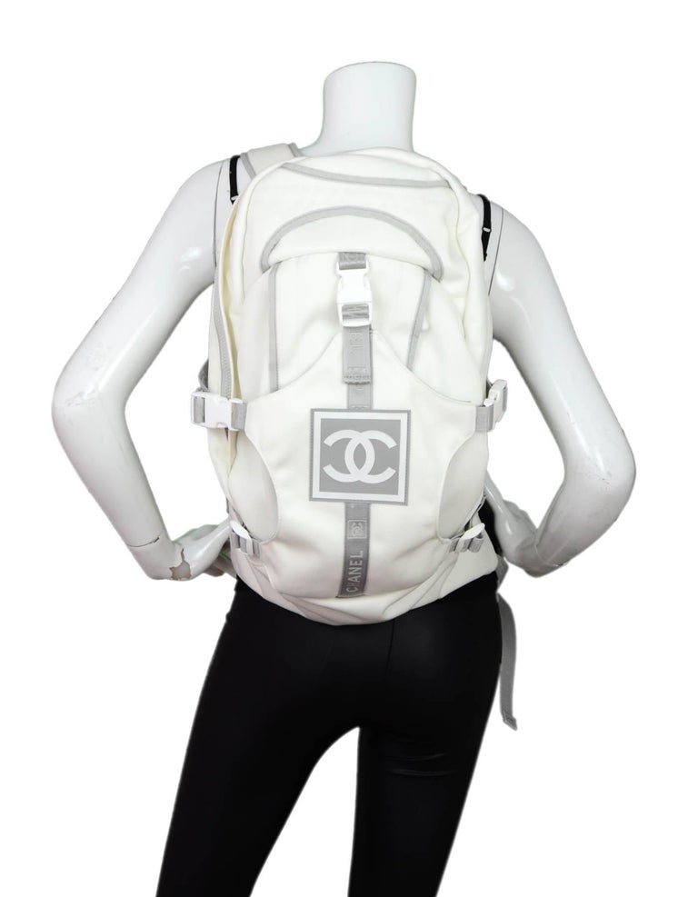 Chanel Sport White Canvas CC Backpack Bag with Dust Bag at 1stDibs ...