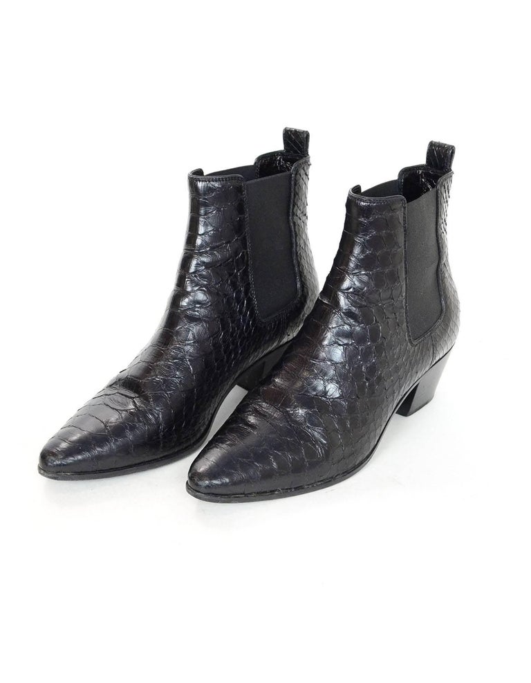 Saint Laurent Black Python Chelsea Ankle Boots Sz 38 For Sale at ...