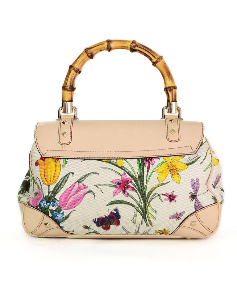 Gucci Flora Floral Canvas and Bamboo Top Handle Bag For Sale at 1stDibs ...