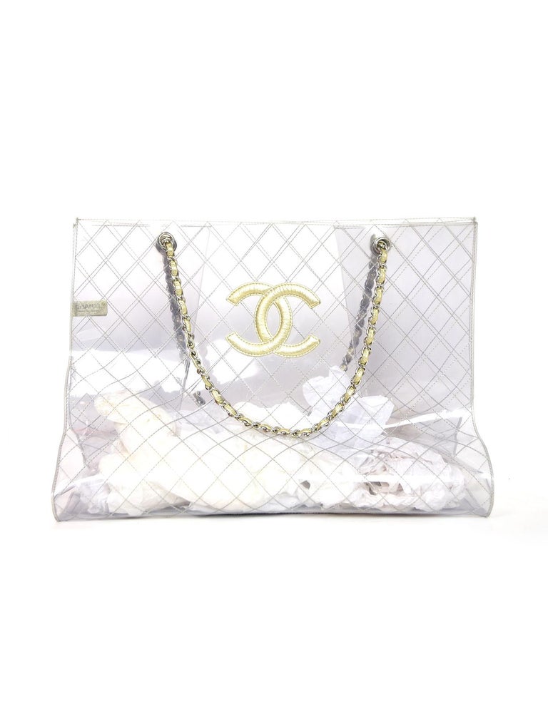 Chanel Collectors Clear and Gold Quilted PVC XXL CC Tote Bag For Sale ...