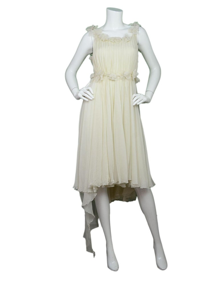 Chanel Cream Silk Chiffon Dress with Mesh Rosettes Sz FR38 For Sale at ...