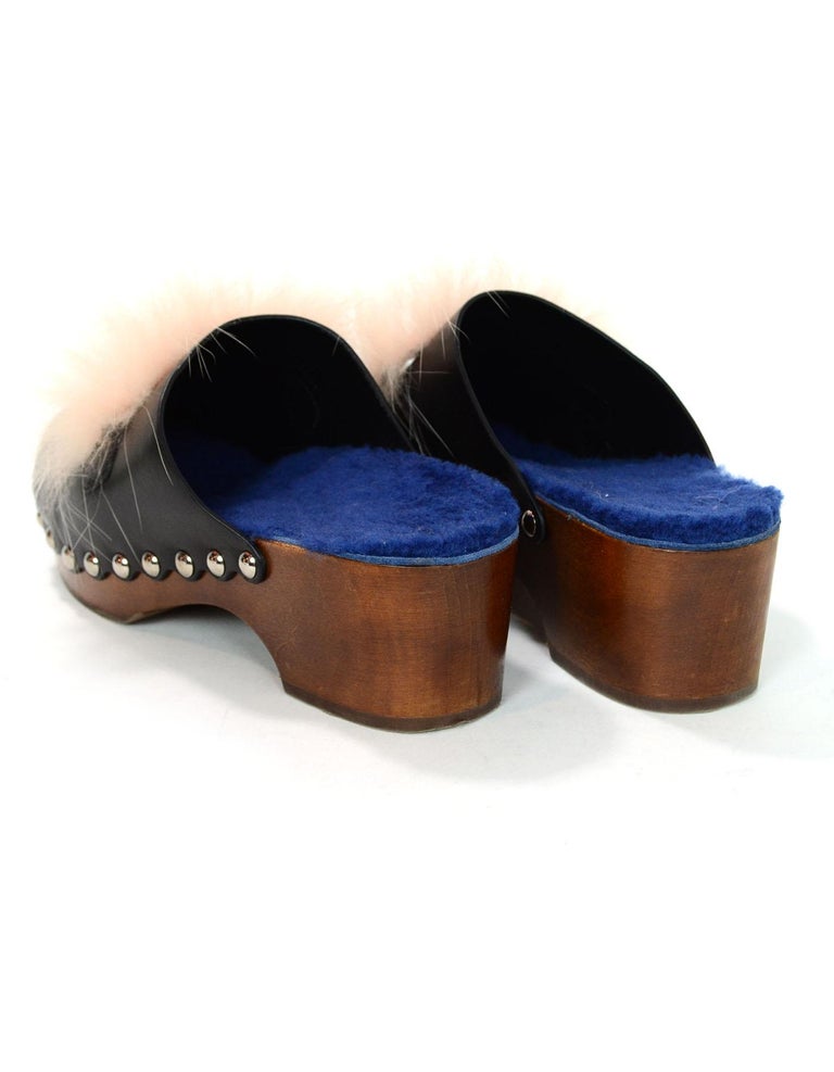 Fendi Black Leather Fox/Shearling Studded Monster Clogs For Sale at ...