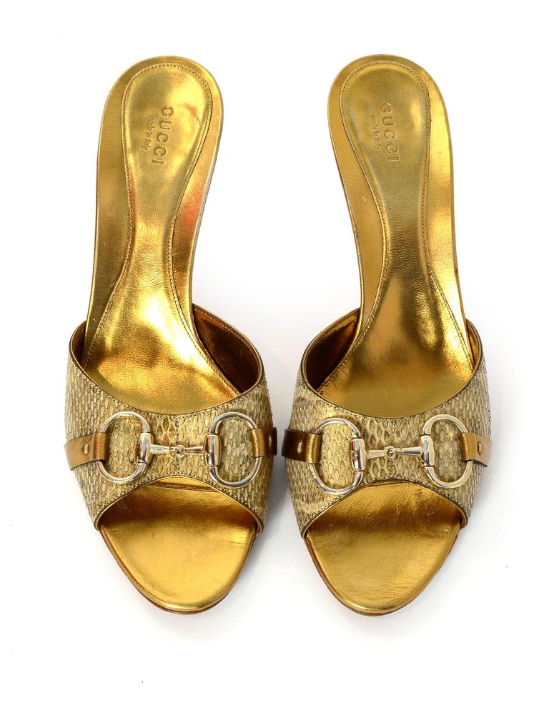 Gucci Gold Python Horsebit Mules Sz 9B For Sale at 1stDibs