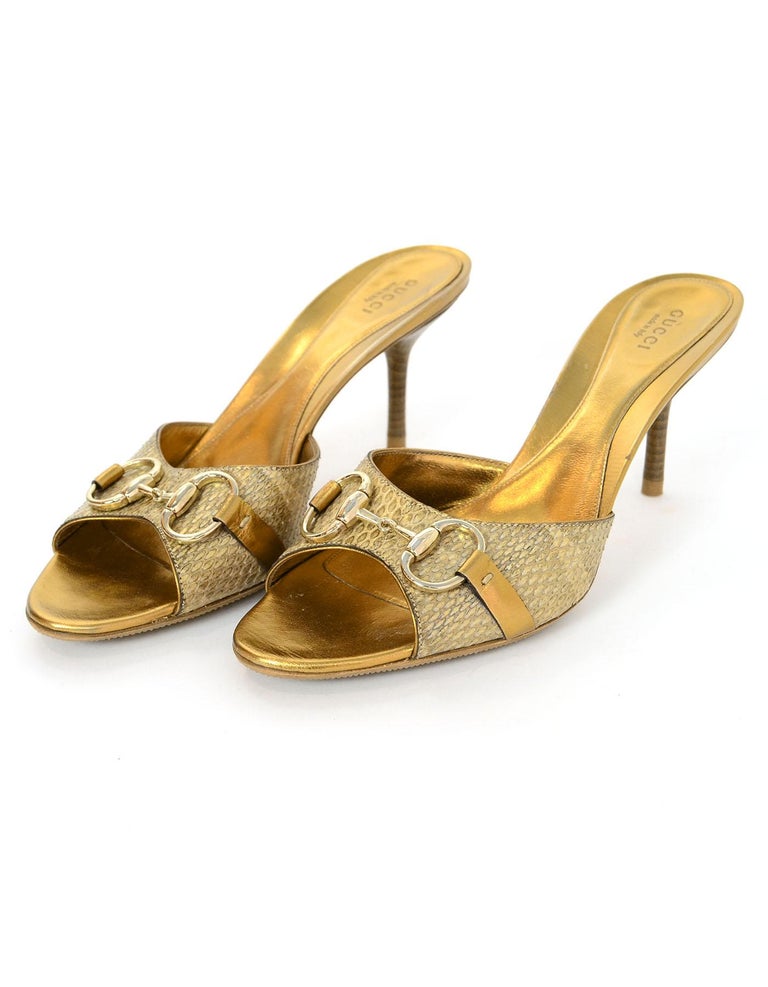Gucci Gold Python Horsebit Mules Sz 9B For Sale at 1stDibs