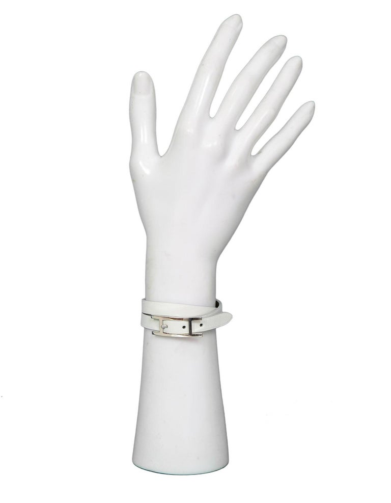 Hermes White/Grey Leather Be Hapi Double Reversible Tour Bracelet sz T1 ...