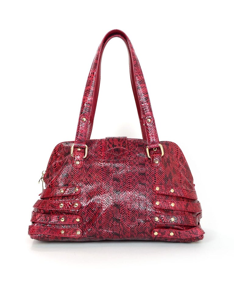 Jimmy Choo Red Snakeskin Buckle Tote Bag with Dust Bag For Sale at 1stDibs