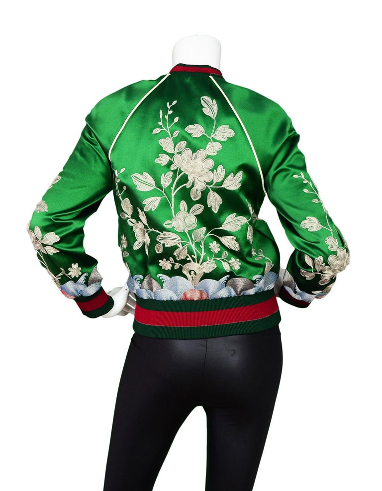 Gucci Green Silk Embroidered Duchesse Bomber Jacket, Spring 2016 at ...