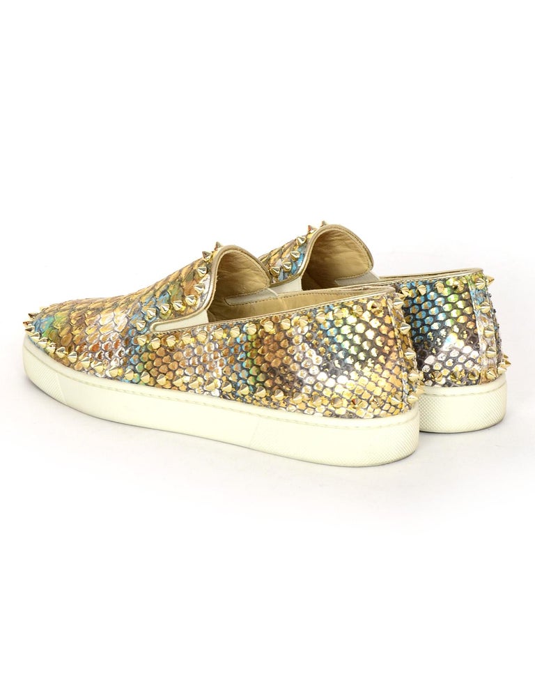 Christian Louboutin Metallic Python Studded Pik Boat Slip-On Sneakers ...