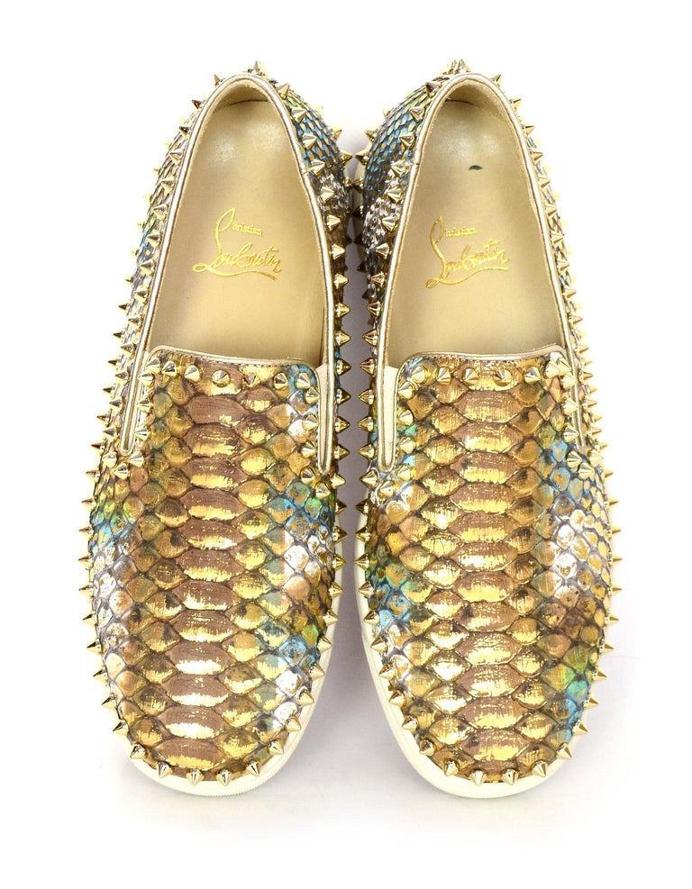 Christian Louboutin Metallic Python Studded Pik Boat Slip-On Sneakers ...