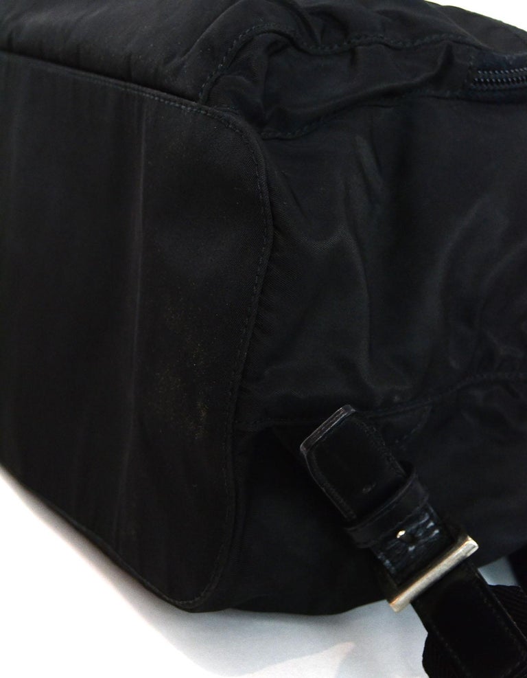Prada Vintage Black Drawstring Nylon Backpack Bag w/ Front Zipper ...