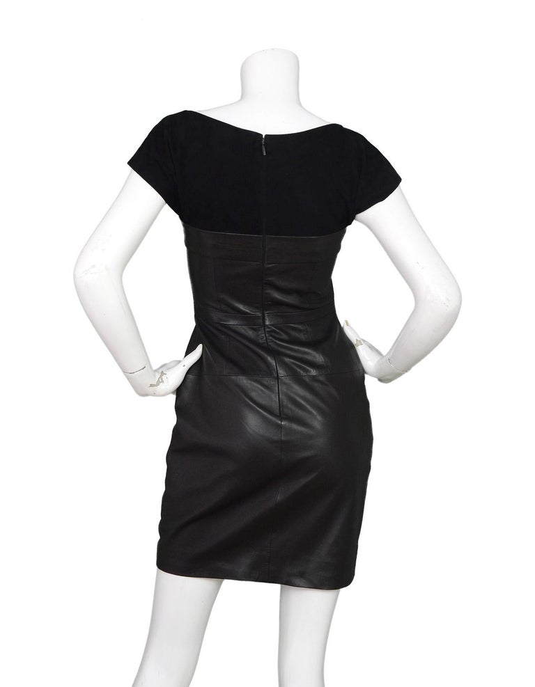 Gucci Black Sleeveless Leather Dress With Suede Bodice For Sale at 1stDibs