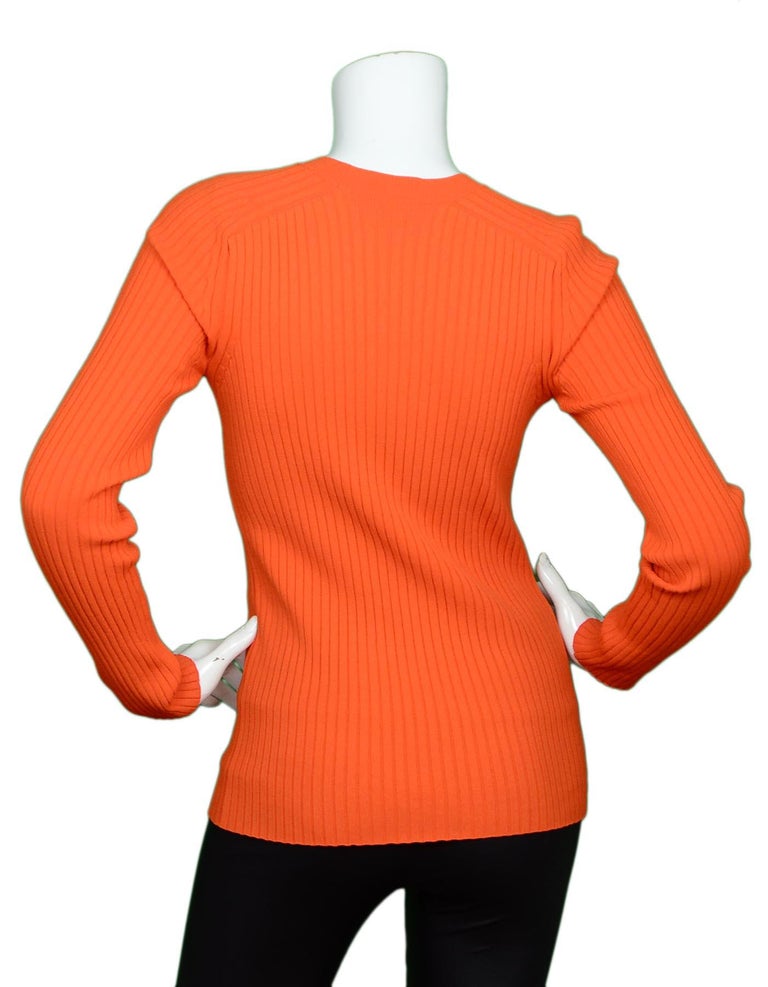 Gucci Neon Orange Long Sleeve Ribbed Crew Neck Sweater Sz M For Sale at ...