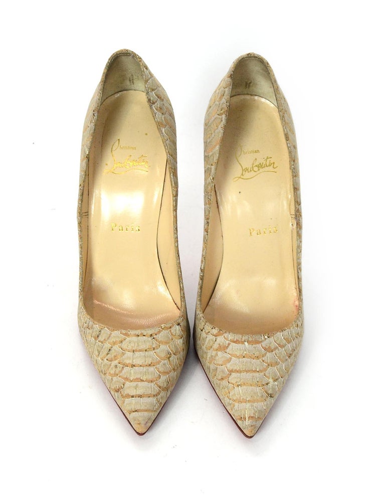 Christian Louboutin Tan Python So Kate Heels Pointed Toe Pumps Sz 38.5 ...