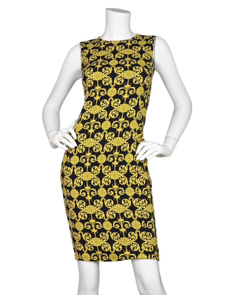 Versace Black and Gold Sleeveless Baroque Printed Dress Sz 6 For Sale ...